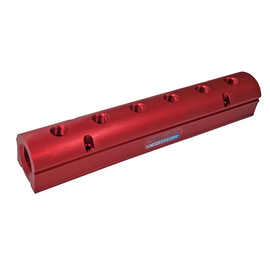 Manifold, Red Aluminum (6) 3/8" Ports & 1"Inlets Smartflow# 8SA-6-3-2-Y